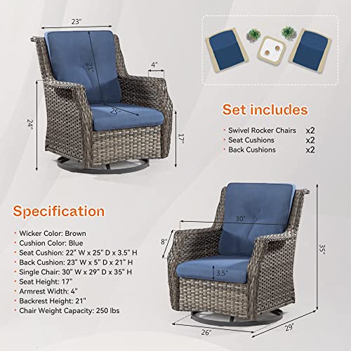 Meetleisure Outdoor Swivel Rocker Patio Chair - 360 Degree Patio Swivel Glider Chair with 3.5" Premium Olefin Fabric Cushions(Mixed Grey/Blue)