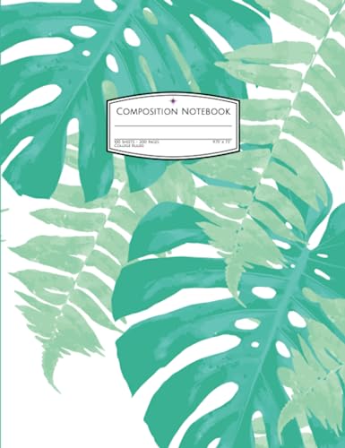 Tropical Watercolor Monstera Leaves Composition Notebook | 200 Pages (100 sheets) | 9-3/4" x 7-1/2" | School & Office Supplies | Composition Book