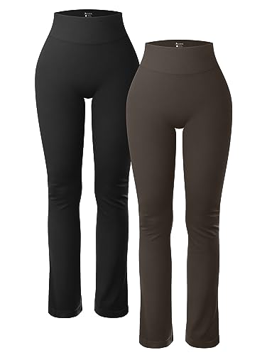 OQQ Women's 2 Piece Yoga Pants Ribbed Seamless Workout High Waist Athletic Straight Leg Leggings Black Darkbrown