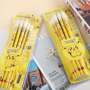 TAFH 12 Pcs Anime Pencils Cute Pencil Top Eraser, Yellow Pencils Kawaii Pencils Pencil gifts for kids,School Supplies for Students(Random 1 Box)