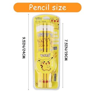 TAFH 12 Pcs Anime Pencils Cute Pencil Top Eraser, Yellow Pencils Kawaii Pencils Pencil gifts for kids,School Supplies for Students(Random 1 Box)