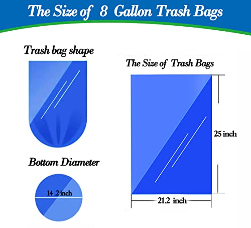 8 Gallon MULTI trash can liners 300 counts,Small trash bags garbage Bags, Strong 8 Gal garbage Bags, Fit 30 liters trash Bin, bathroom trash can liners for Home Pink Green Purple(Multi 300)