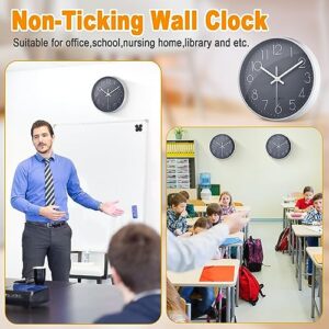 Inbagi 4 Pieces 10 Inch Quartz Silent Wall Clock Non Ticking Wall Clock, Battery Operated, Easy to Read, Round Modern Simple for Office Classroom School Home Living Room Bedroom Kitchen Decor, Gray