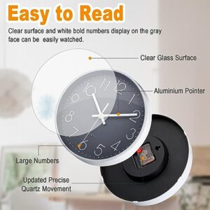 Inbagi 4 Pieces 10 Inch Quartz Silent Wall Clock Non Ticking Wall Clock, Battery Operated, Easy to Read, Round Modern Simple for Office Classroom School Home Living Room Bedroom Kitchen Decor, Gray