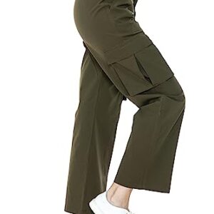 Leggings Depot High Waisted Women’s Straight Wide Leg Trousers w/Pockets, Baggy Cargo Pants, Military-Large