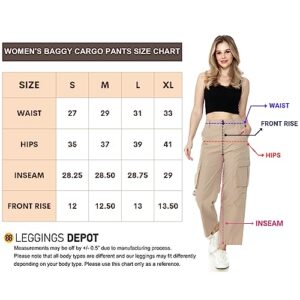 Leggings Depot High Waisted Women’s Straight Wide Leg Trousers w/Pockets, Baggy Cargo Pants, Military-Large