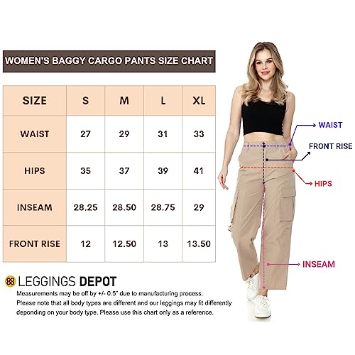 Leggings Depot High Waisted Women’s Straight Wide Leg Trousers w/Pockets, Baggy Cargo Pants, Military-Large