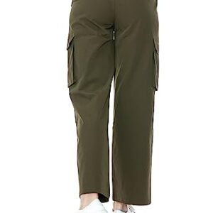 Leggings Depot High Waisted Women’s Straight Wide Leg Trousers w/Pockets, Baggy Cargo Pants, Military-Large