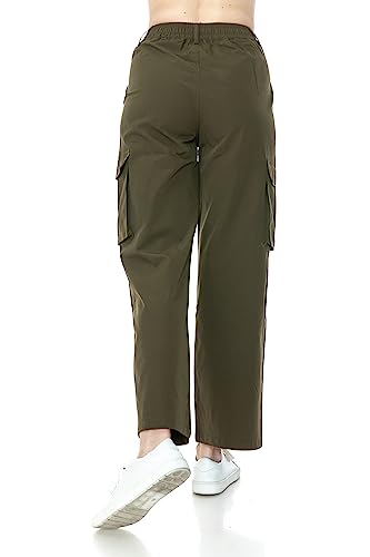 Leggings Depot High Waisted Women’s Straight Wide Leg Trousers w/Pockets, Baggy Cargo Pants, Military-Large