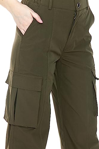 Leggings Depot High Waisted Women’s Straight Wide Leg Trousers w/Pockets, Baggy Cargo Pants, Military-Large