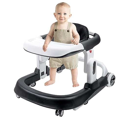 Baby Walker, 3-Gear Height Adjustable Foldable Infant Toddler Walker with Foot Pads, Baby Walker with Wheels, Baby Walkers and Activity Center, Baby Walkers for Baby Boys and Baby Girls 6-24 Months