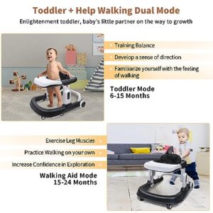 Baby Walker, 3-Gear Height Adjustable Foldable Infant Toddler Walker with Foot Pads, Baby Walker with Wheels, Baby Walkers and Activity Center, Baby Walkers for Baby Boys and Baby Girls 6-24 Months