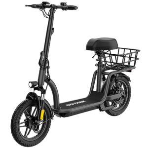 gotrax flex ultra electric scooter with seat for adult commuter,25 miles range&20mph power by 500w motor, folding scooter with 14" pneumatic tire&comfortable wider deck, e-bike with carry basket black