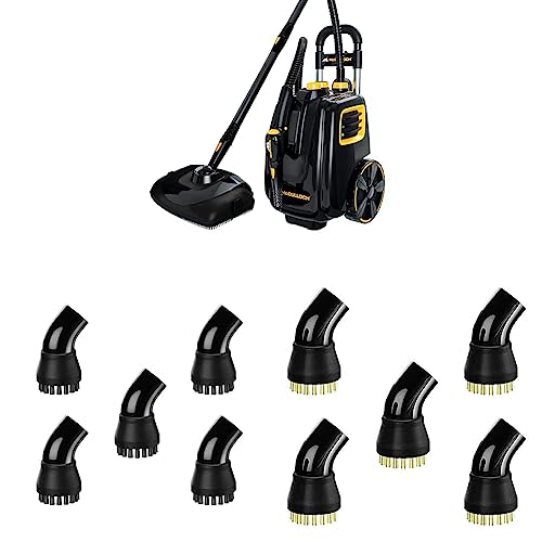 McCulloch MC1385 Deluxe Canister Steam Cleaner with 23 Accessories, Chemical-Free Pressurized Cleaning, 1-(Pack), Black & Nylon Utility Brush (5 Pack) & A1230-006 Brass Brush (5 Pack), Black, 5 Count