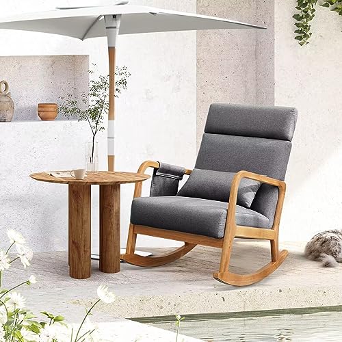 EASELAND Glider Rocker Nursery Chair, Modern Accent Patio Rocking Chair, Upholstered Glider Rocking Chair, Solid Wood Armchair with High Backrest for Living Room, Bedroom, Outdoor