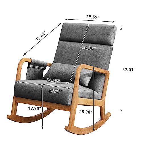 EASELAND Glider Rocker Nursery Chair, Modern Accent Patio Rocking Chair, Upholstered Glider Rocking Chair, Solid Wood Armchair with High Backrest for Living Room, Bedroom, Outdoor