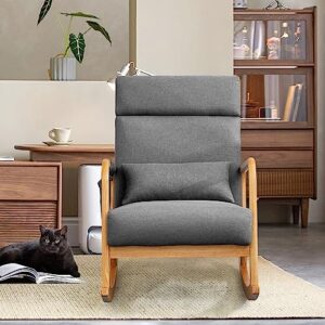 EASELAND Glider Rocker Nursery Chair, Modern Accent Patio Rocking Chair, Upholstered Glider Rocking Chair, Solid Wood Armchair with High Backrest for Living Room, Bedroom, Outdoor