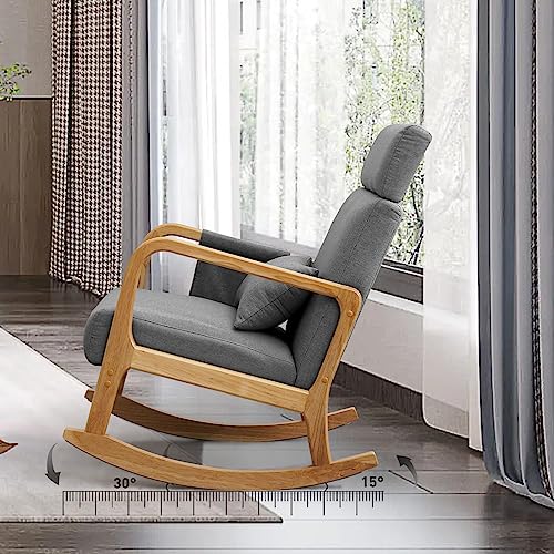 EASELAND Glider Rocker Nursery Chair, Modern Accent Patio Rocking Chair, Upholstered Glider Rocking Chair, Solid Wood Armchair with High Backrest for Living Room, Bedroom, Outdoor