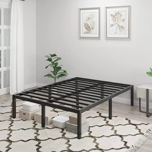 bonkiss full bed frame 3000 lbs+, full bed frame no box spring needed, heavy duty tall metal full platform bed frames with large storage space, noise free, black.