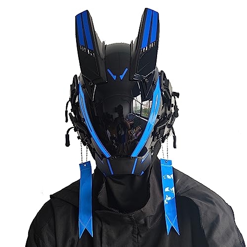 KYEDAY Punk Mask for Men, LED Mask for Women,Futuristic Punk Techwear, Cosplay Halloween Fit Party Music Festival Accessories (blue)