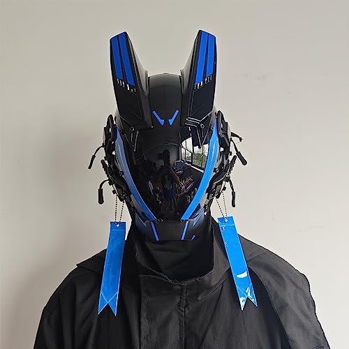 KYEDAY Punk Mask for Men, LED Mask for Women,Futuristic Punk Techwear, Cosplay Halloween Fit Party Music Festival Accessories (blue)