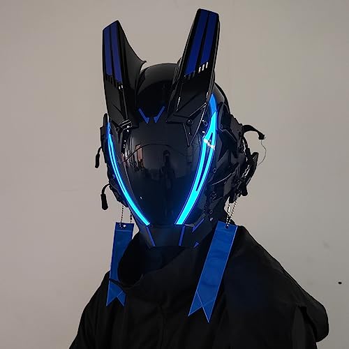 KYEDAY Punk Mask for Men, LED Mask for Women,Futuristic Punk Techwear, Cosplay Halloween Fit Party Music Festival Accessories (blue)