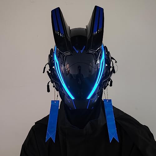 KYEDAY Punk Mask for Men, LED Mask for Women,Futuristic Punk Techwear, Cosplay Halloween Fit Party Music Festival Accessories (blue)