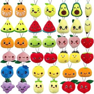 40 pcs cute mini fruit plush toys colorful stuffed fruits soft orange peach stuffed doll for for party favors keychain ornament for goody bag easter egg stuffers carnival birthday party 20 styles