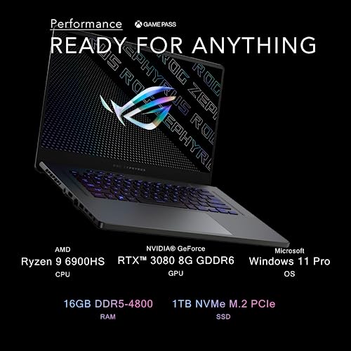 ASUS 2022 ROG Zephyrus G15 15.6" 240Hz QHD Gaming Laptop, AMD Ryzen 9 6900HS, 16GB DDR5 RAM, 1TB PCIe SSD, GeForce RTX 3080 8GB, Backlit Keyboard, HD Webcam, Win 11 Pro, Gray,32GB USB Business Card