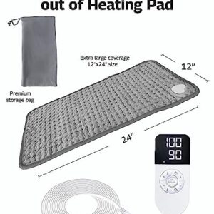 New 2023 Electric Heating Pad for Back Pain, Cramps, Neck, and Shoulders Pain Relief 12x24 UL Certified Double-Sided Ultra Soft Microplush Heat Pad - Dry & Moist Heat Patch with Lux Storage Bag (Gray)