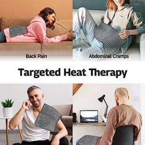 New 2023 Electric Heating Pad for Back Pain, Cramps, Neck, and Shoulders Pain Relief 12x24 UL Certified Double-Sided Ultra Soft Microplush Heat Pad - Dry & Moist Heat Patch with Lux Storage Bag (Gray)