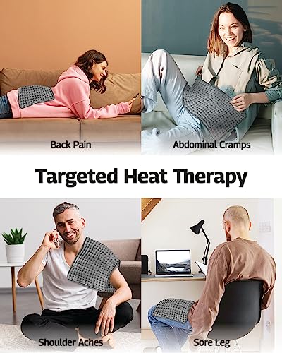 New 2023 Electric Heating Pad for Back Pain, Cramps, Neck, and Shoulders Pain Relief 12x24 UL Certified Double-Sided Ultra Soft Microplush Heat Pad - Dry & Moist Heat Patch with Lux Storage Bag (Gray)