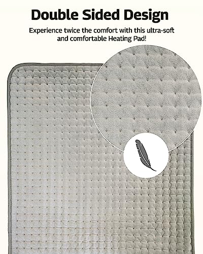 New 2023 Electric Heating Pad for Back Pain, Cramps, Neck, and Shoulders Pain Relief 12x24 UL Certified Double-Sided Ultra Soft Microplush Heat Pad - Dry & Moist Heat Patch with Lux Storage Bag (Gray)