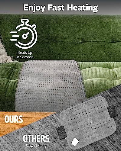 New 2023 Electric Heating Pad for Back Pain, Cramps, Neck, and Shoulders Pain Relief 12x24 UL Certified Double-Sided Ultra Soft Microplush Heat Pad - Dry & Moist Heat Patch with Lux Storage Bag (Gray)