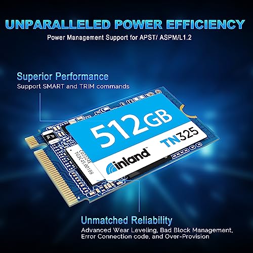 INLAND M.2 2242 512GB SSD NVMe PCIe Gen 3x4 Internal Solid State Drive 3D NAND TLC Read/Write Speed Up to 2,400/1,700 MB/s