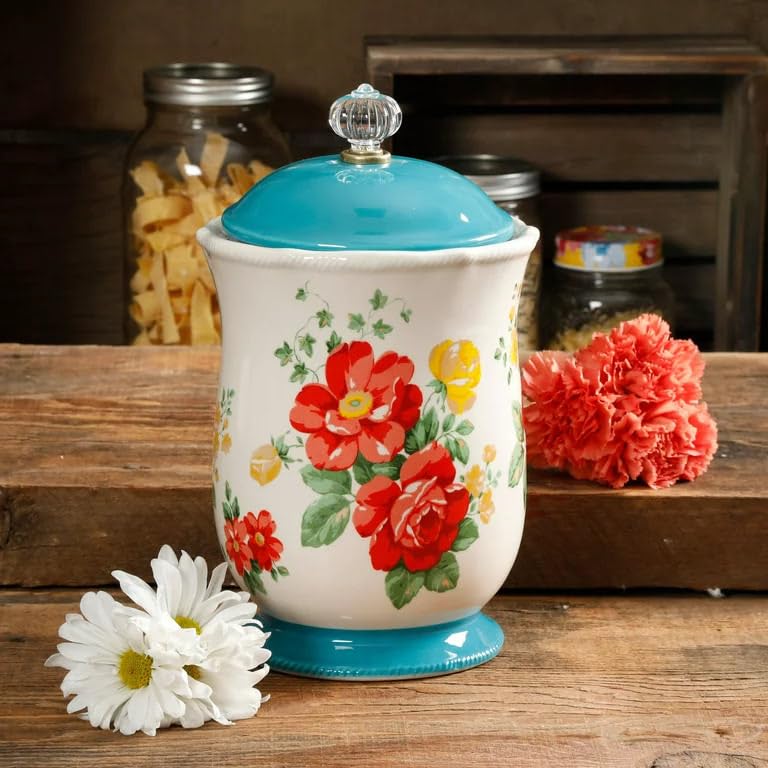 The Pioneer Woman Pioneer Vintage Floral Teal Canister w/Acrylic Knob