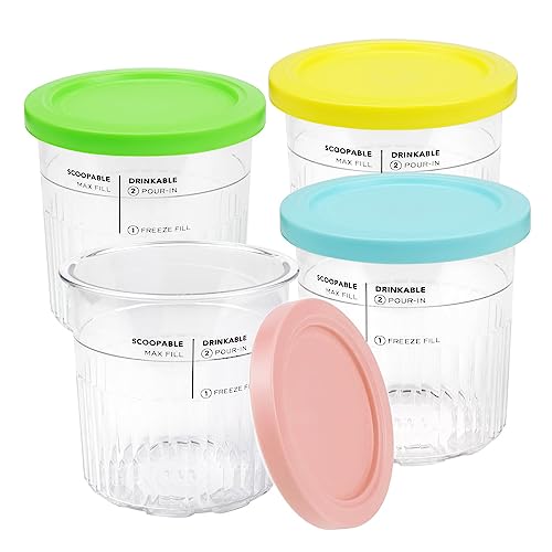 Ninja Creami Pints and Lids 4 Pack, Ninja Creami Deluxe NC501 NC500 Series Ice Cream Makers Containers, Reusable Creami Pint Containers with Leak Proof Lids, BPA-Free & Dishwasher Safe