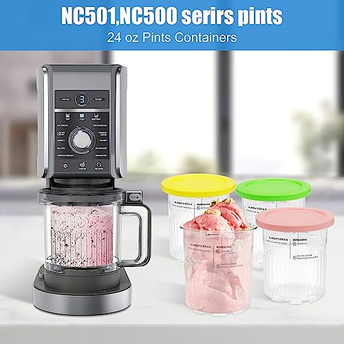 Ninja Creami Pints and Lids 4 Pack, Ninja Creami Deluxe NC501 NC500 Series Ice Cream Makers Containers, Reusable Creami Pint Containers with Leak Proof Lids, BPA-Free & Dishwasher Safe