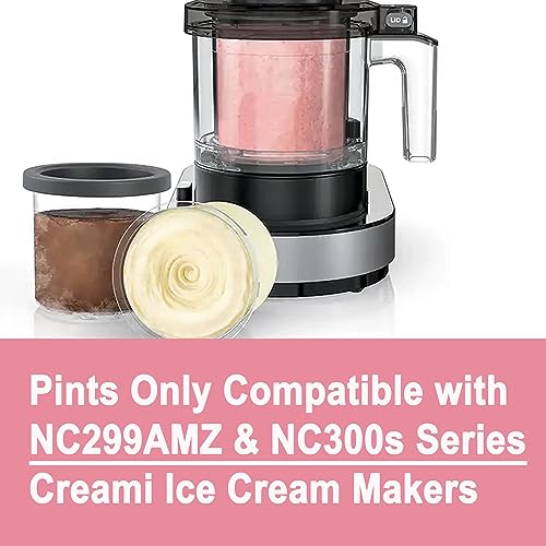 Kubyertos Pints and Lids - 4 Pack Fit for Ninja CREAMi NC299AMZ NC300 NC301 Series Ice Cream Makers, Comes with 20 Label Paper, Dishwasher Safe & BPA-Free, 1 Pint Each, 4 Color Lids Green/Blue/Pink/Grey