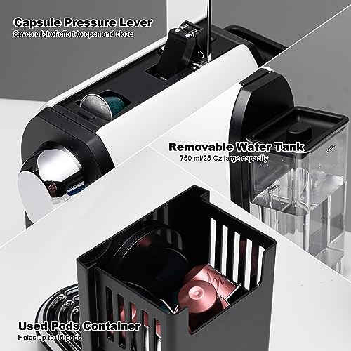 beanglass Espresso Pod Machine Compatible for Nespresso Orignial Capsules, Mini Coffee Maker with 19 Bar High Pressure Pump, 25 oz Removable Water Tank 1400W (White)