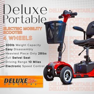 Deluxe Portable Long Range Electric Mobility Scooter, Easy Collapsible 300lbs Weight Capacity Travel Scooter Red