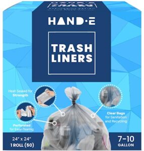 large trash can liners, 50 count - 7-10 gallon garbage bags for office trash cans, bathrooms, laundry, bedrooms - 22 microns thick, gray transparent