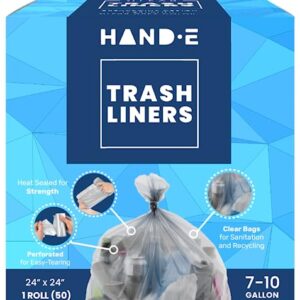 Large Trash Can Liners, 50 Count - 7-10 Gallon Garbage Bags for Office Trash Cans, Bathrooms, Laundry, Bedrooms - 22 Microns Thick, Gray Transparent