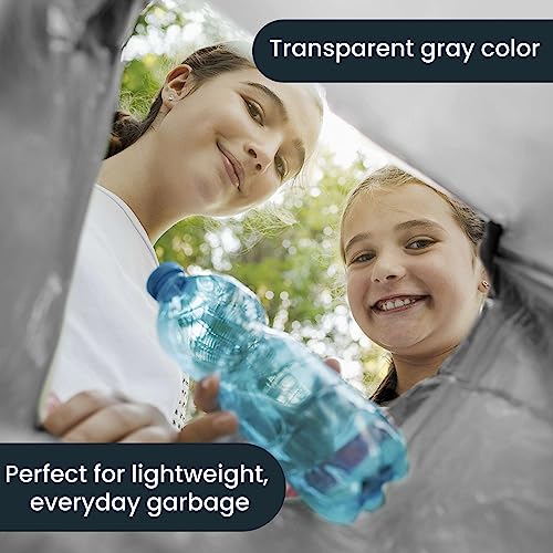 Large Trash Can Liners, 50 Count - 7-10 Gallon Garbage Bags for Office Trash Cans, Bathrooms, Laundry, Bedrooms - 22 Microns Thick, Gray Transparent