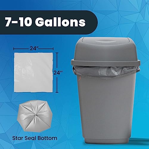 Large Trash Can Liners, 50 Count - 7-10 Gallon Garbage Bags for Office Trash Cans, Bathrooms, Laundry, Bedrooms - 22 Microns Thick, Gray Transparent