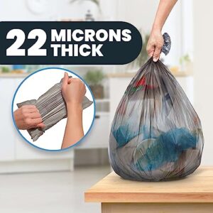 Large Trash Can Liners, 50 Count - 7-10 Gallon Garbage Bags for Office Trash Cans, Bathrooms, Laundry, Bedrooms - 22 Microns Thick, Gray Transparent