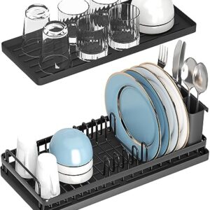 CHLORYARD Small Dish Drying Rack, Compact Sink Dish Rack with 2pcs Silicone Drying Mats, Dish Drainer Kitchen Sink Organizer Sponges Holder for Kitchen Counter, Bar, Bottle, Cup