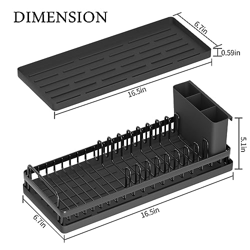 CHLORYARD Small Dish Drying Rack, Compact Sink Dish Rack with 2pcs Silicone Drying Mats, Dish Drainer Kitchen Sink Organizer Sponges Holder for Kitchen Counter, Bar, Bottle, Cup