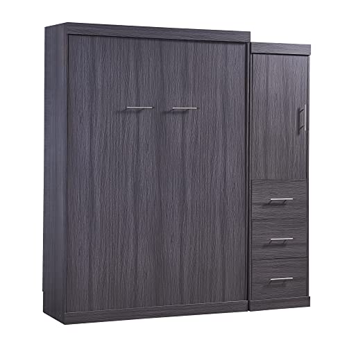 Multifunctional Full Size Murphy Bed with Storage Wardrobe and 3 Drawers, Solid Wood Wall Bed can be Folded into a Cabinet, Modern Foldable Storage Bed Frame for Multipurpose Guest Room or Home Office