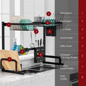 Sakugi Over The Sink Dish Drying Rack - Adjustable (29.5-35.5in) Drying Rack w/Large Capacity, Space-Saving Dish Rack for Kitchen Counter, 2-Tier Dish Drying Rack, Premium Stainless Steel